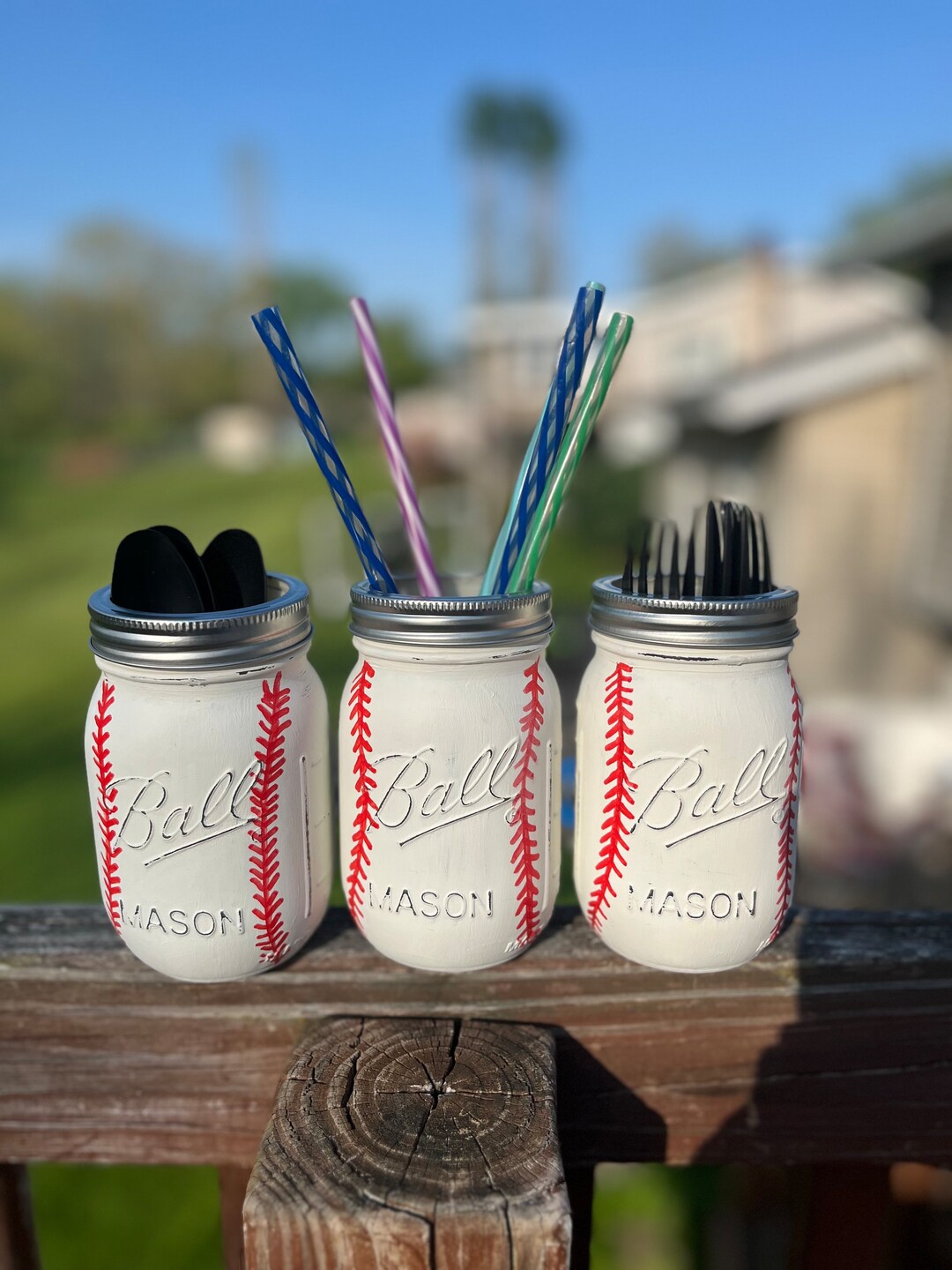 Baseball Themed Mason Jars for Birthday Parties, Pic Nics, Baby Shower ...