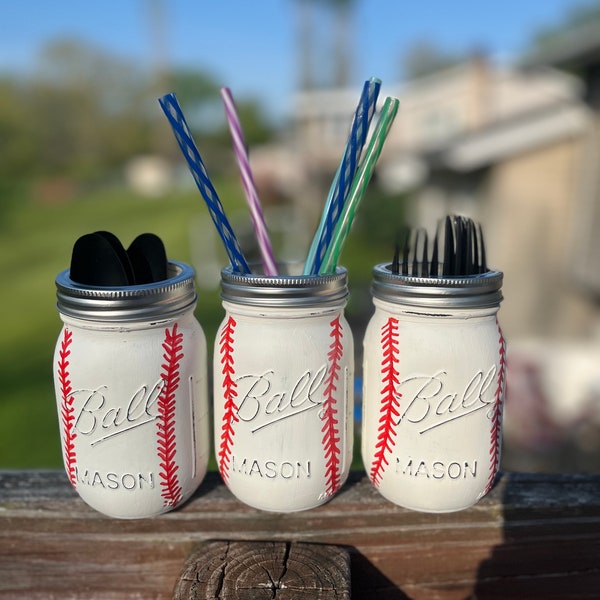 Baseball Mason Jars - Etsy