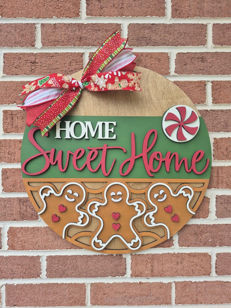 Christmas Gingerbread Door Hanger, Home Sweet Home Sign, Candy Themed ...