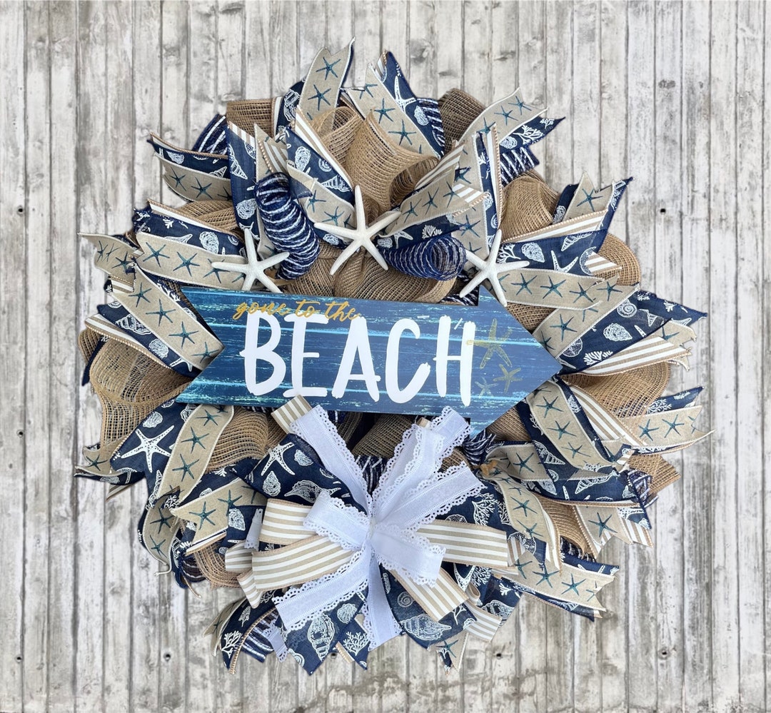 Welcome Beach / Ocean Themed Summer Wreath for Front Door, Coastal ...