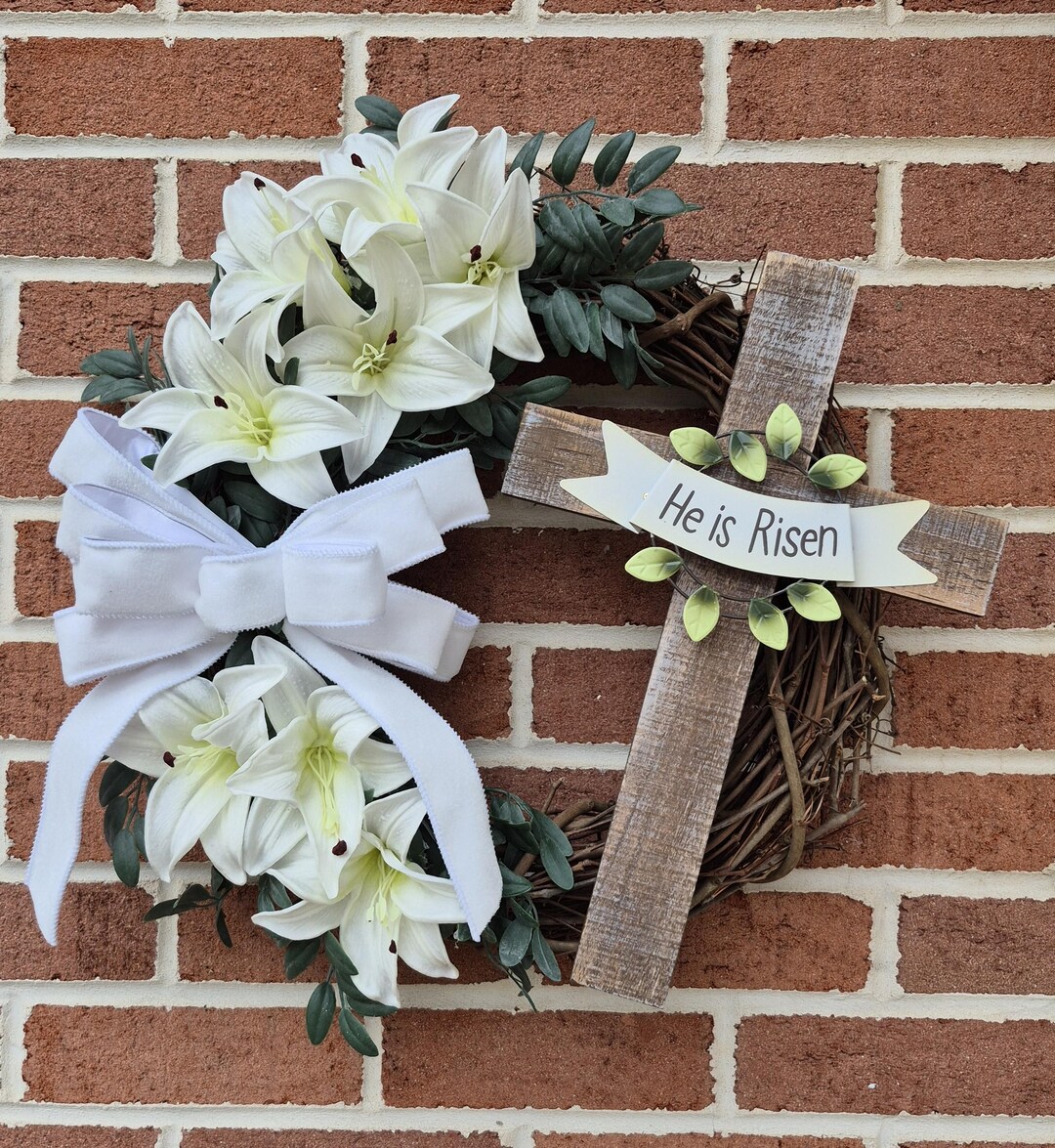 Christian Easter Lilly Wreath, He is Risen Cross Wreath, Christian ...