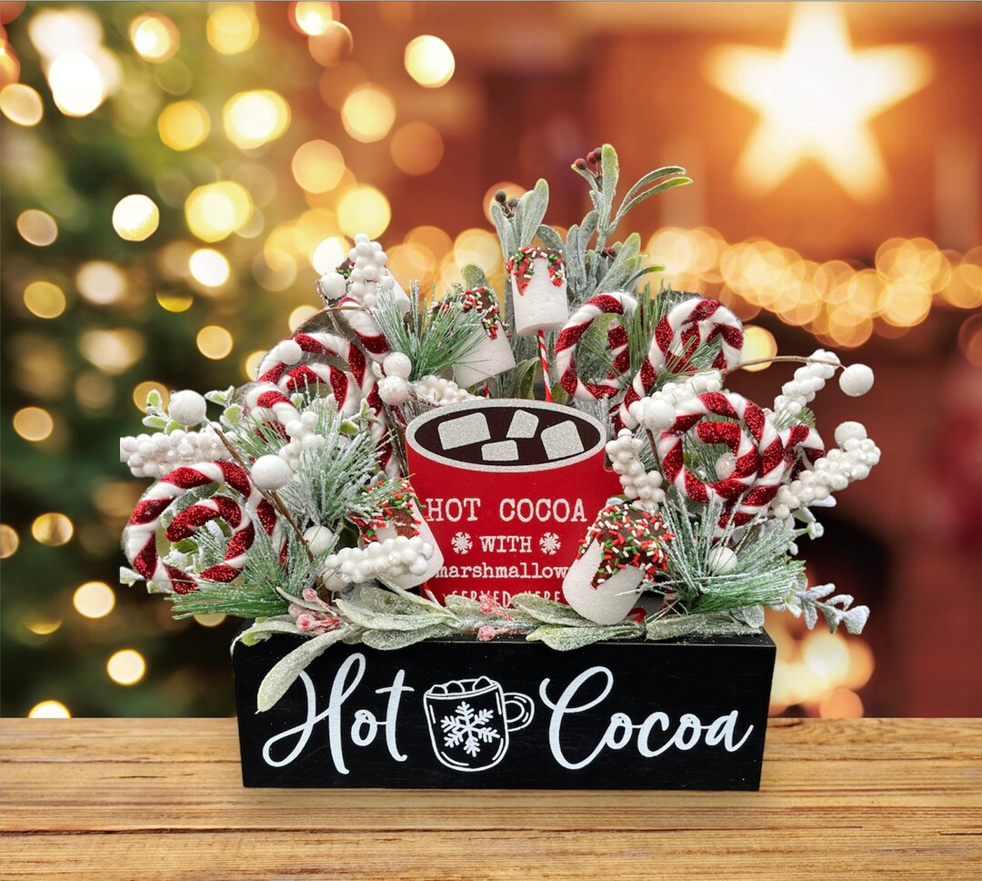 Hot Cocoa and Candy Cane Christmas Centerpiece, Candy Theme , Hot ...