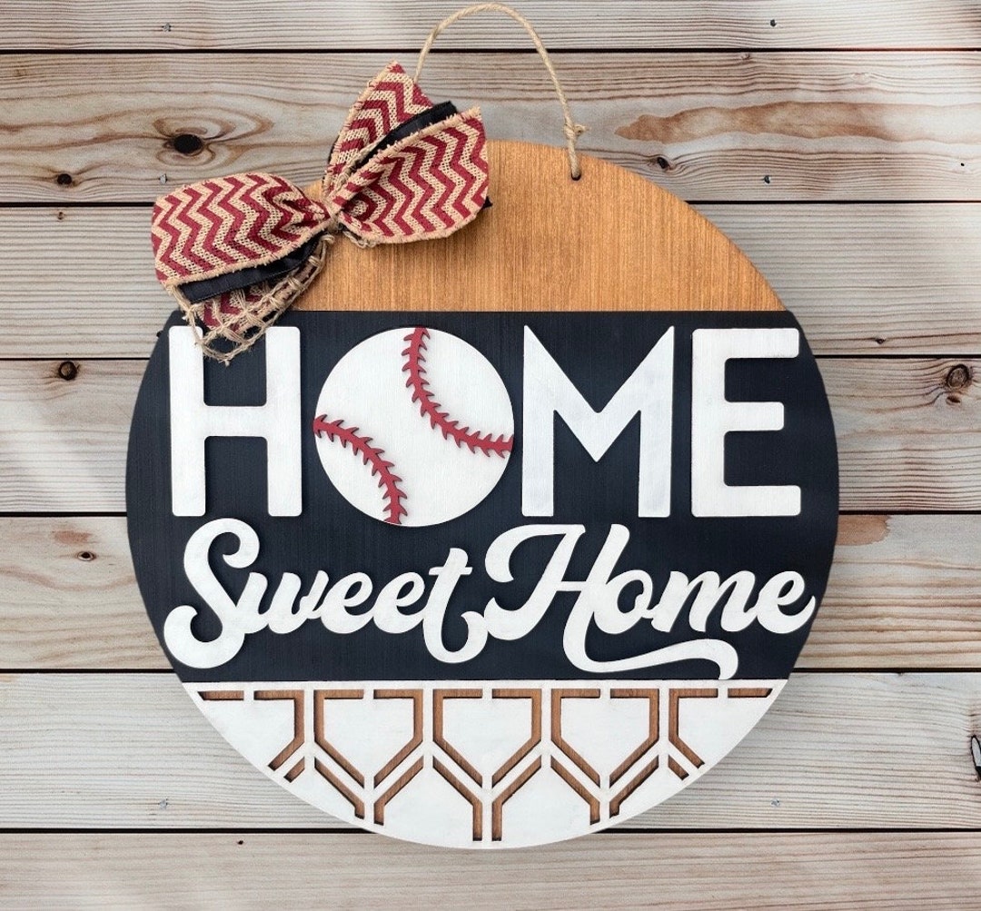 Baseball Themed Home Sweet Home Wood Door Hanger/ Wood Round, Red ...