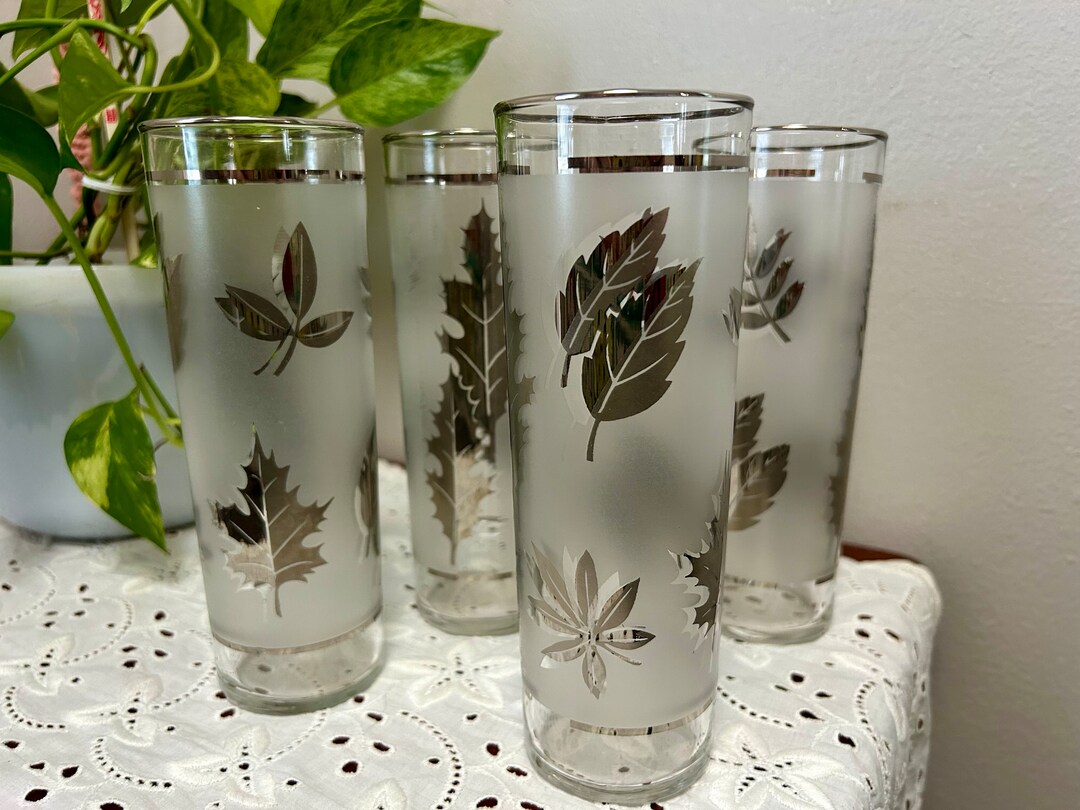 Libbey Frosted Silver Leaf High Ball Glasses, Set of 4 - Etsy