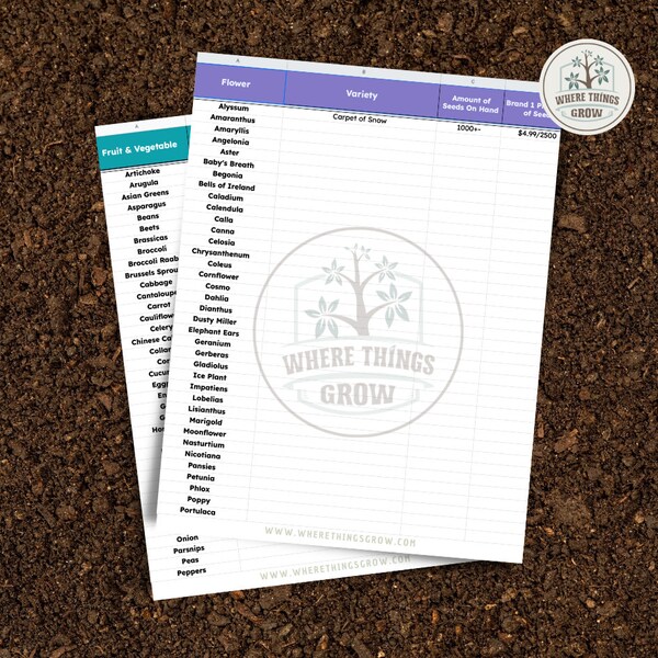 Seed Inventory Sheet - Etsy