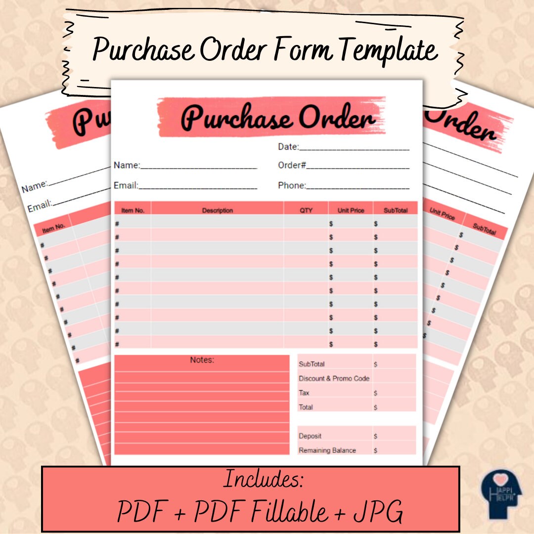 Fillable Purchase Order Template Digital Fillable PDF JPEG - Etsy