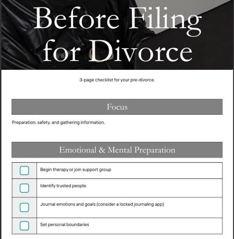 Before Filing - Pre-divorce Checklist - Etsy