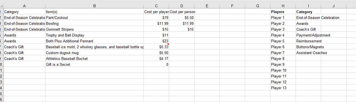 Digital Youth Sports Team Budget - Excel - Etsy