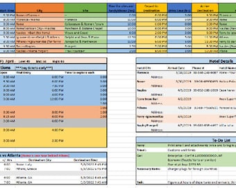 Travel Itinerary Digital Download Template Microsoft Excel Template for ...
