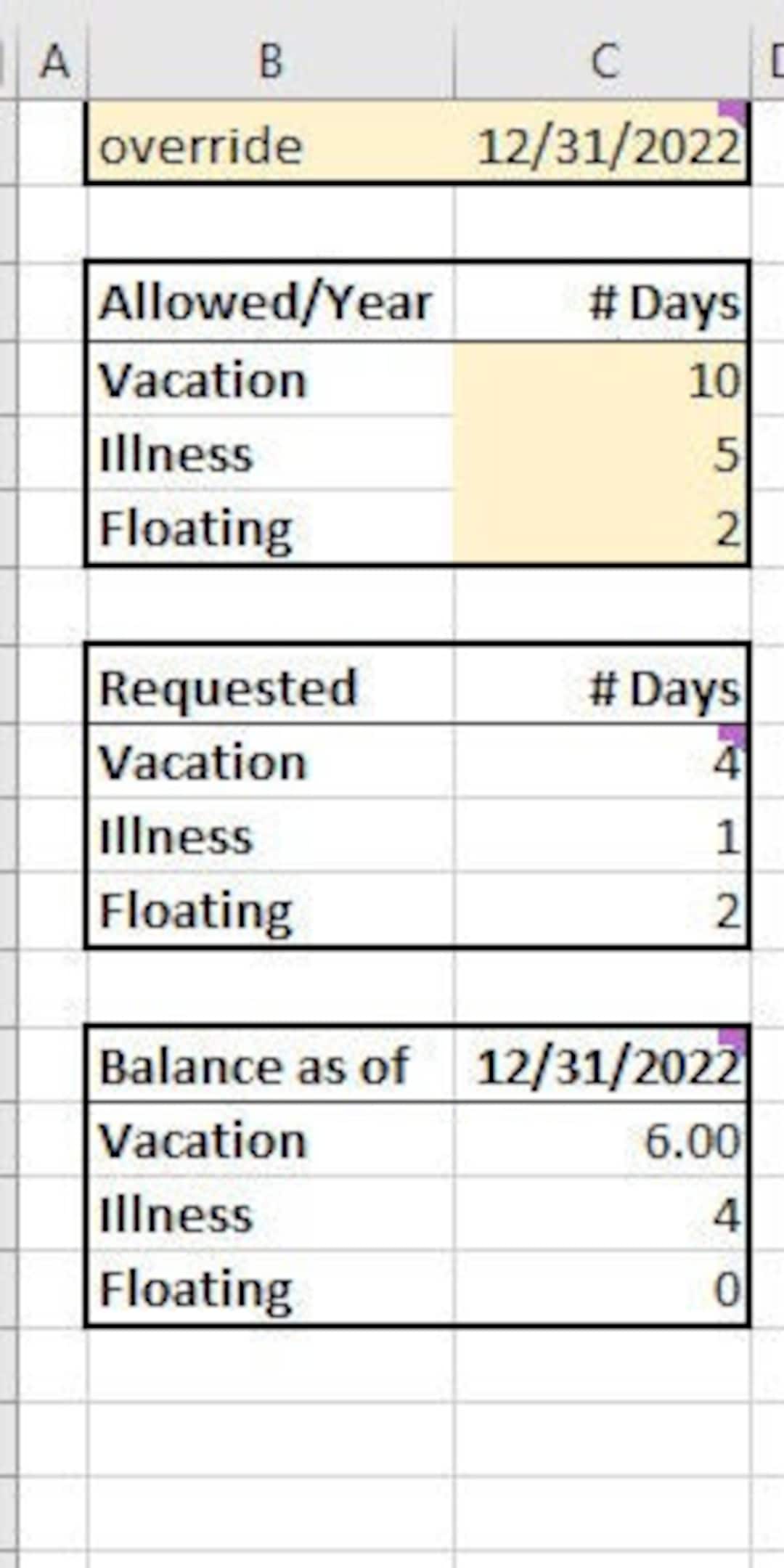 Digital Time off Tracker - Excel Template - Etsy