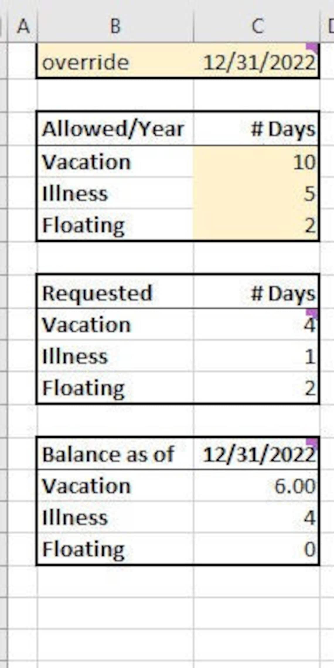 Digital Time off Tracker Excel Template - Etsy