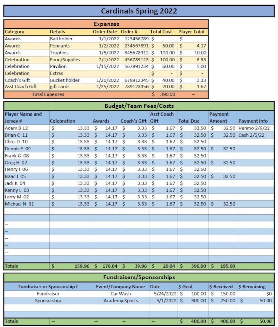 Digital Youth Sports Team Budget - PDF - Etsy