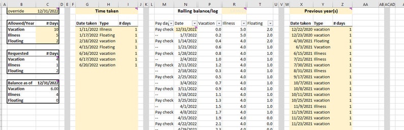 Digital Time off Tracker - Excel Template - Etsy