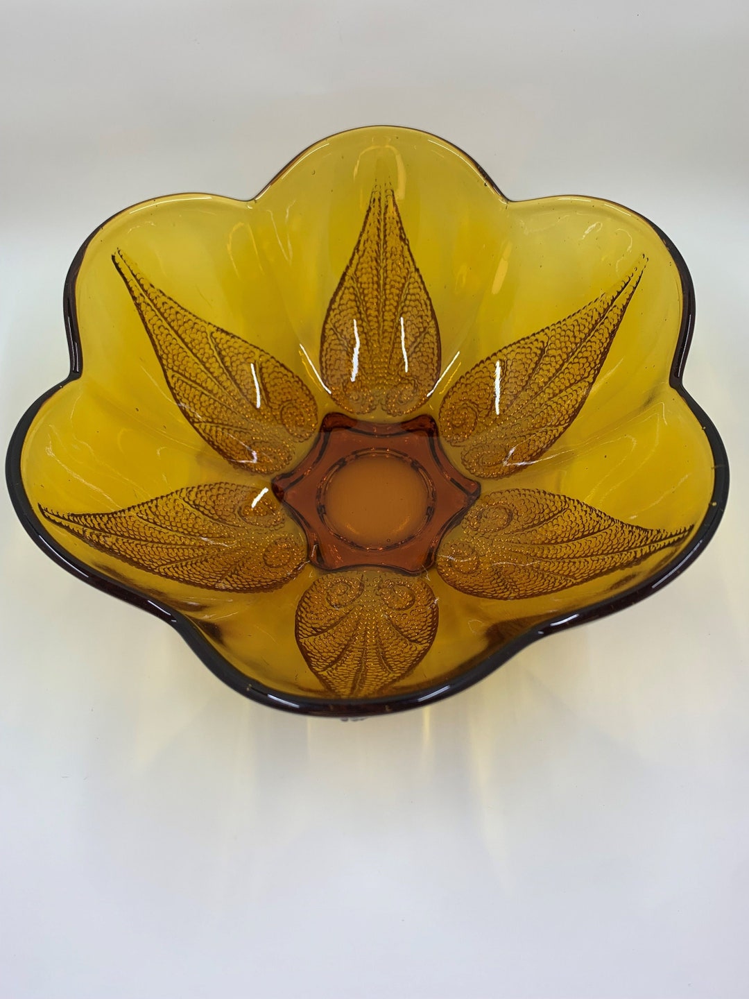 Indiana Glass - Amber Glass - Pressed Flower Petal Design - Vintage ...