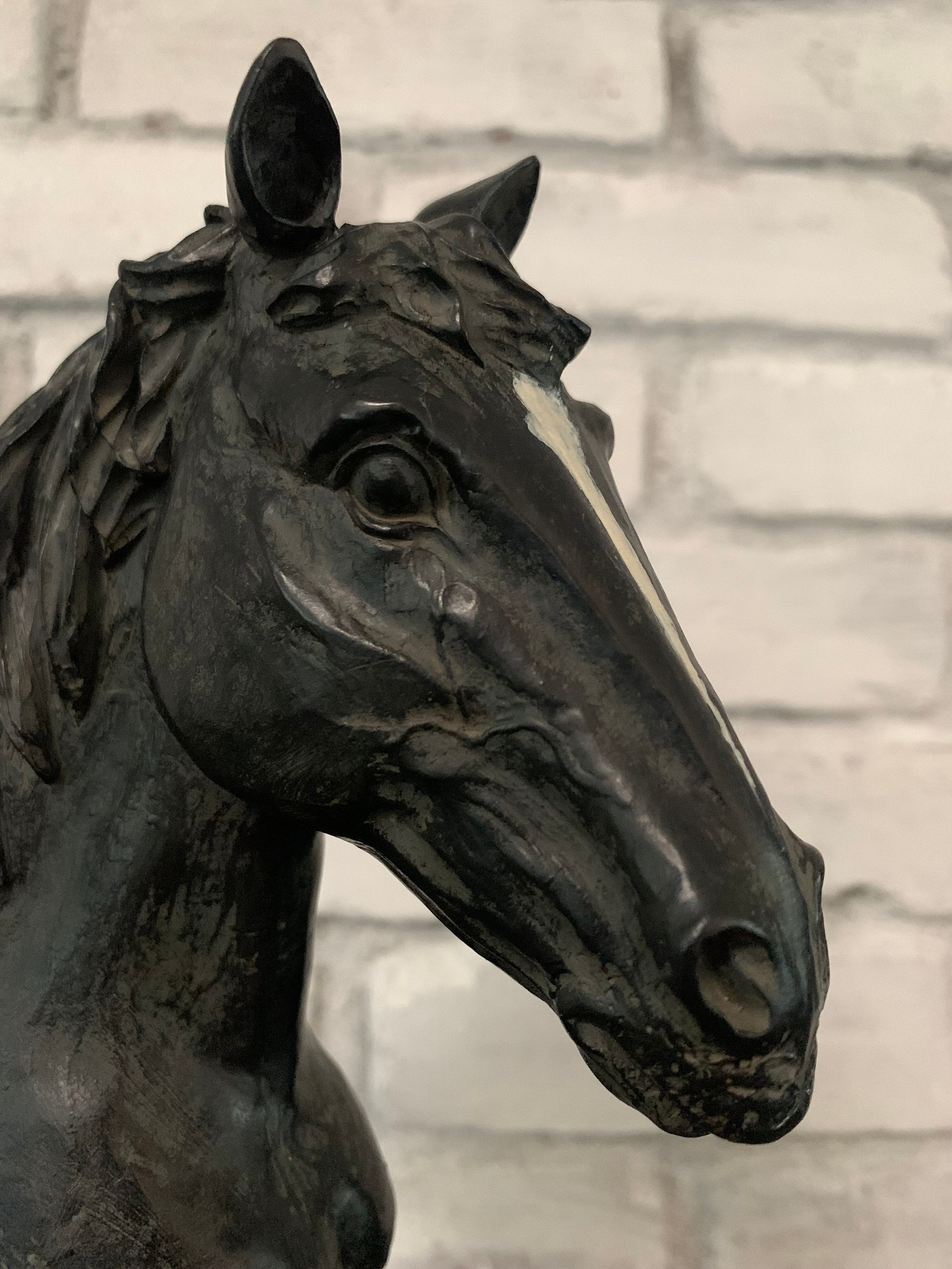 Horse Head Sculpture of Resin Black Horse With White Blaze - Etsy