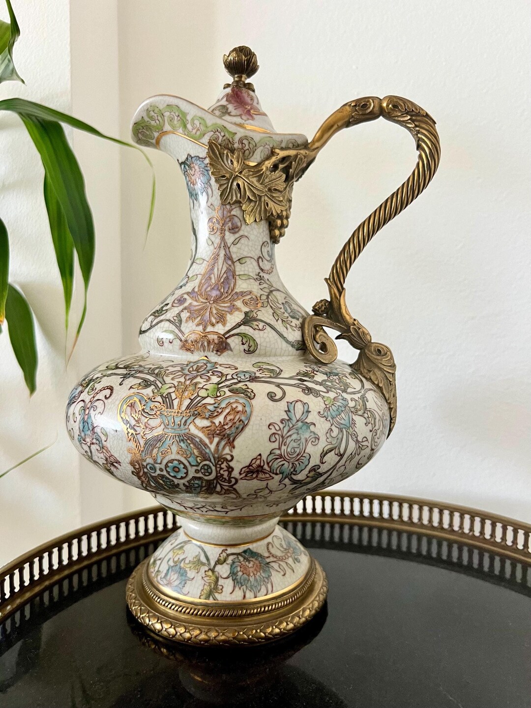 Dominic Hand-painted Large Porcelain & Bronze Lidded Ewer - Floral ...