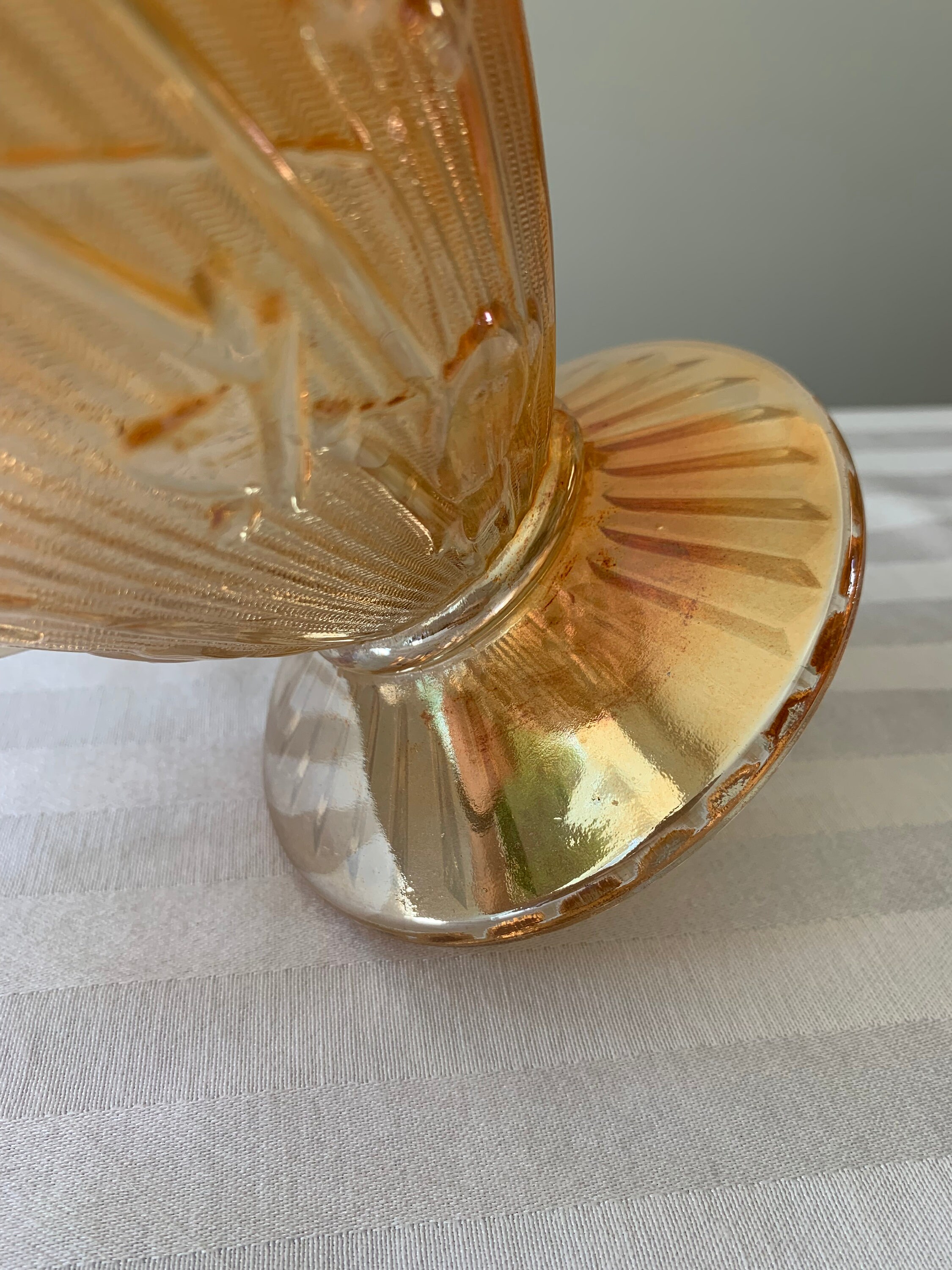 Vintage Jeannette Iris & Herringbone Amber Carnival Glass Pitcher Iridescent Pressed Depression ...