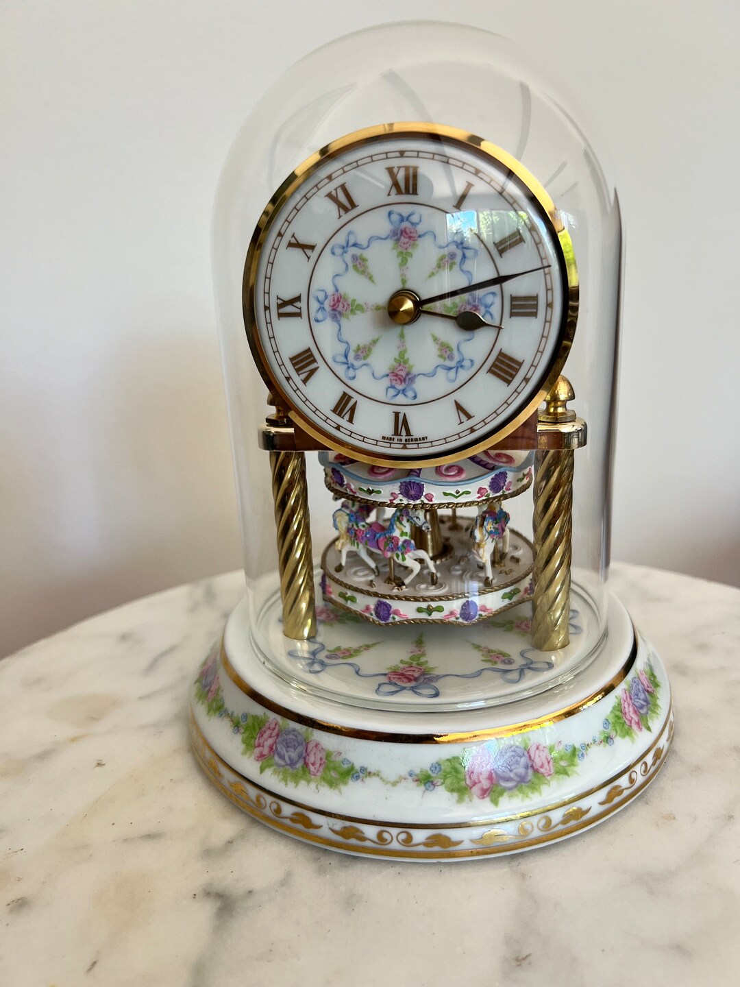 Vintage Porcelain Carousel Clock With Glass Dome - Made in Germany - Etsy