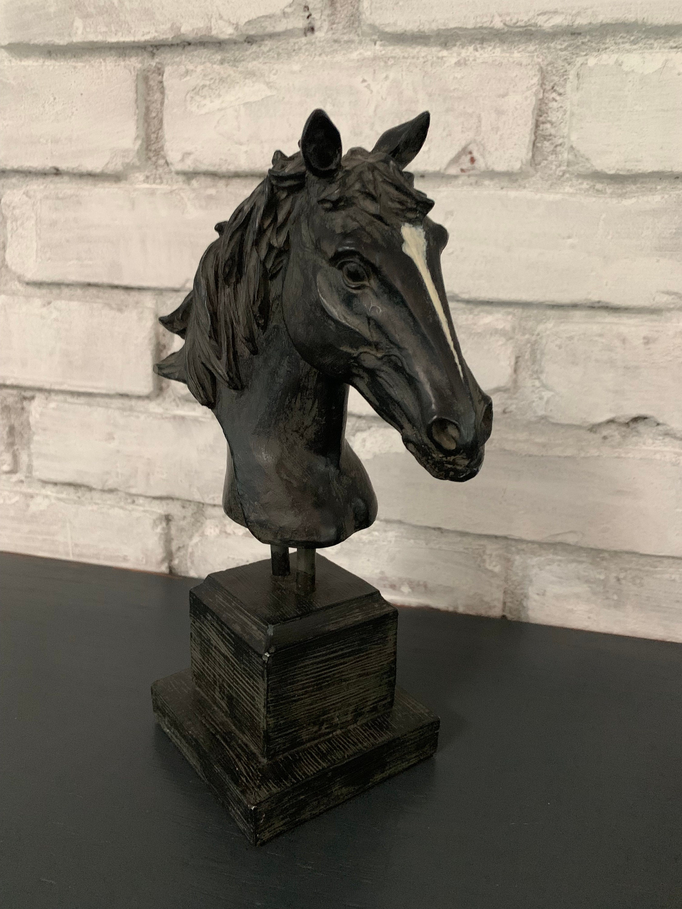Horse Head Sculpture of Resin Black Horse With White Blaze - Etsy
