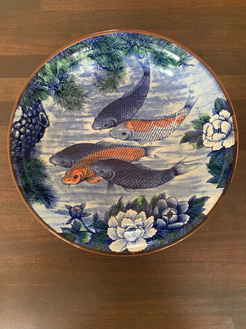 Koi Fish Serving Bowl Blue Orange and White Koi With White - Etsy