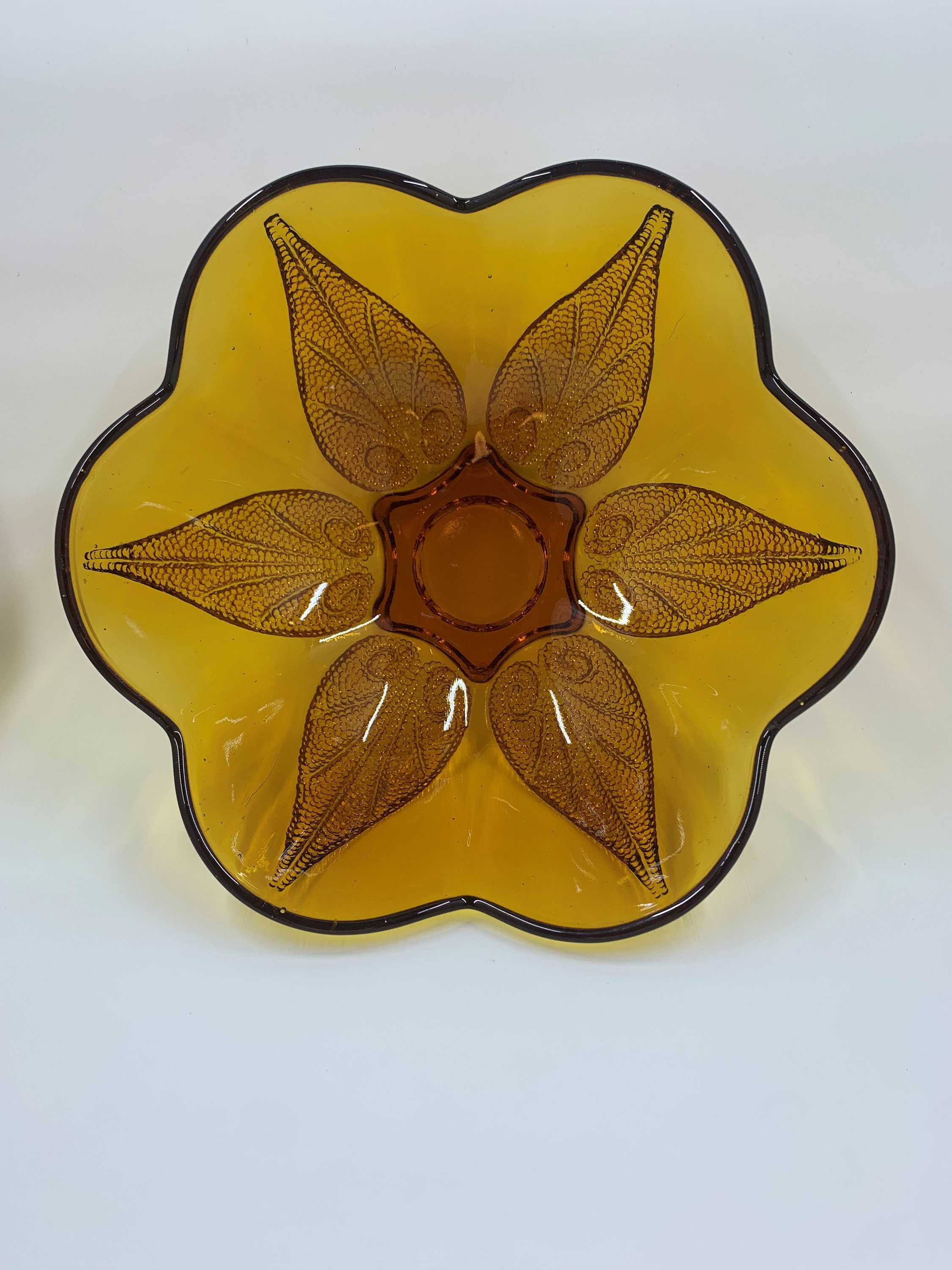 Indiana Glass - Amber Glass - Pressed Flower Petal Design - Vintage ...