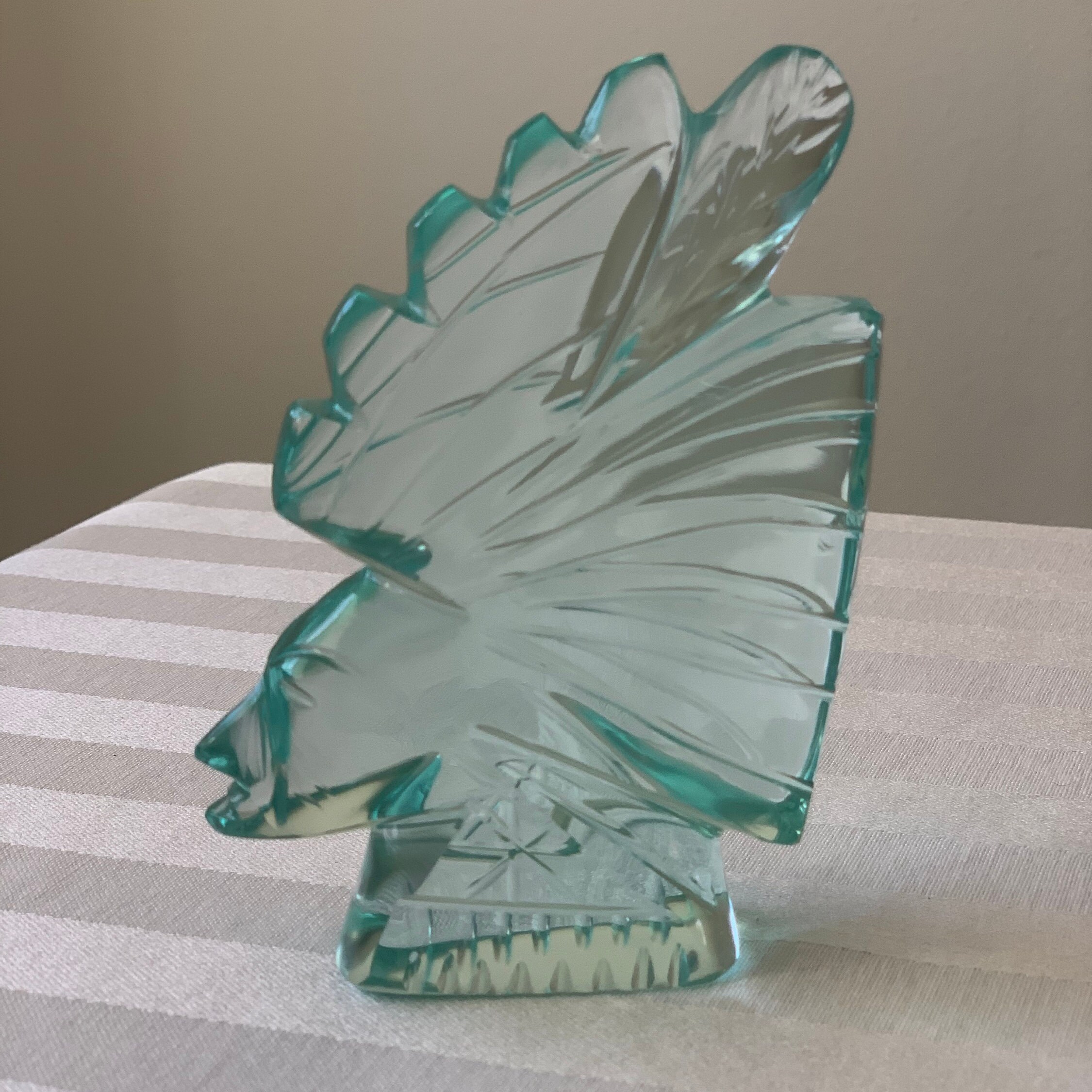 Tinted Cut Glass Indian Chief With Feather Headdress Sculpted Glass ...