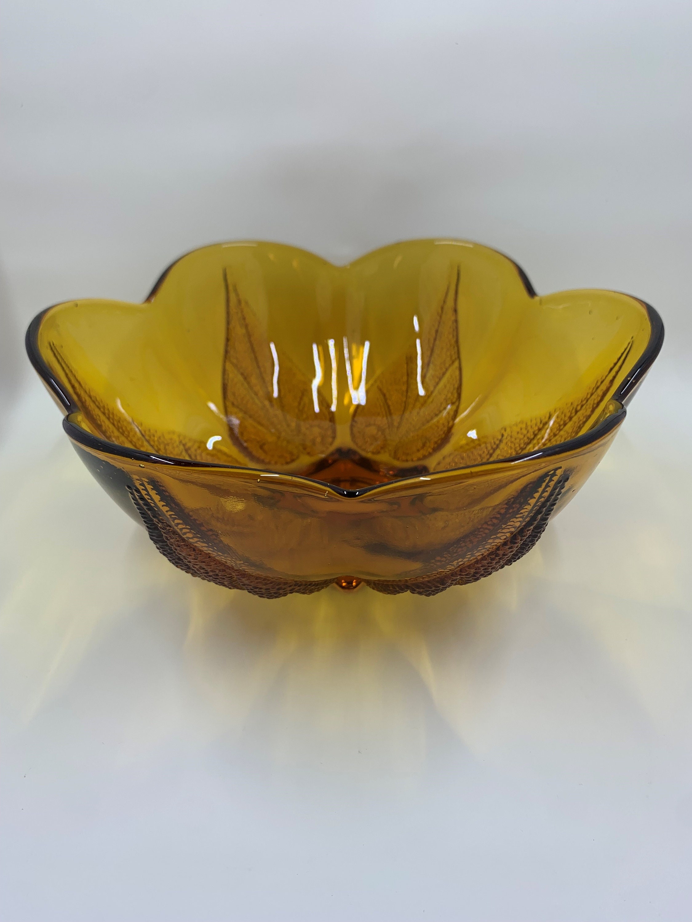 Indiana Glass - Amber Glass - Pressed Flower Petal Design - Vintage ...