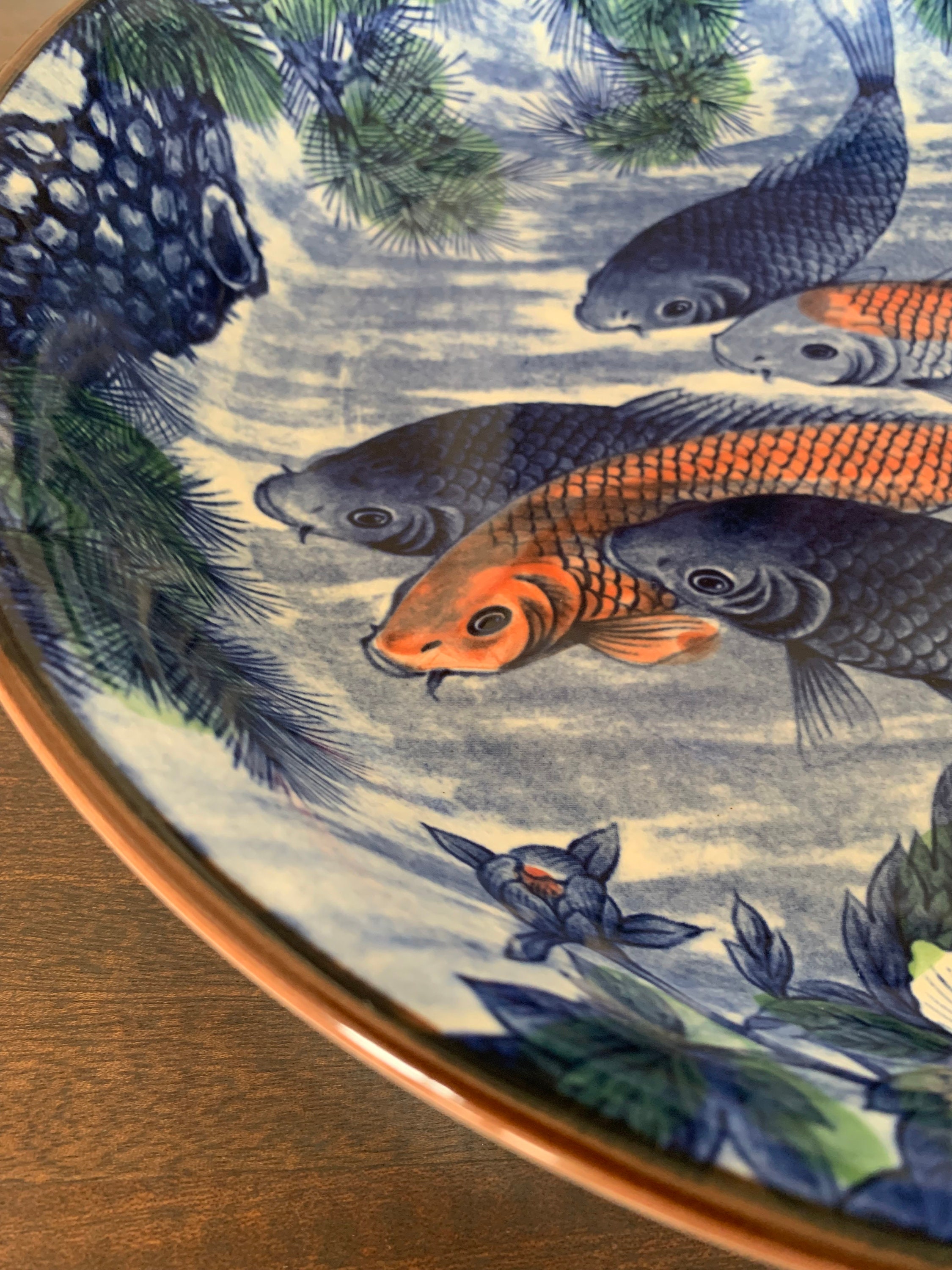 Koi Fish Serving Bowl Blue Orange and White Koi With White Lotus ...