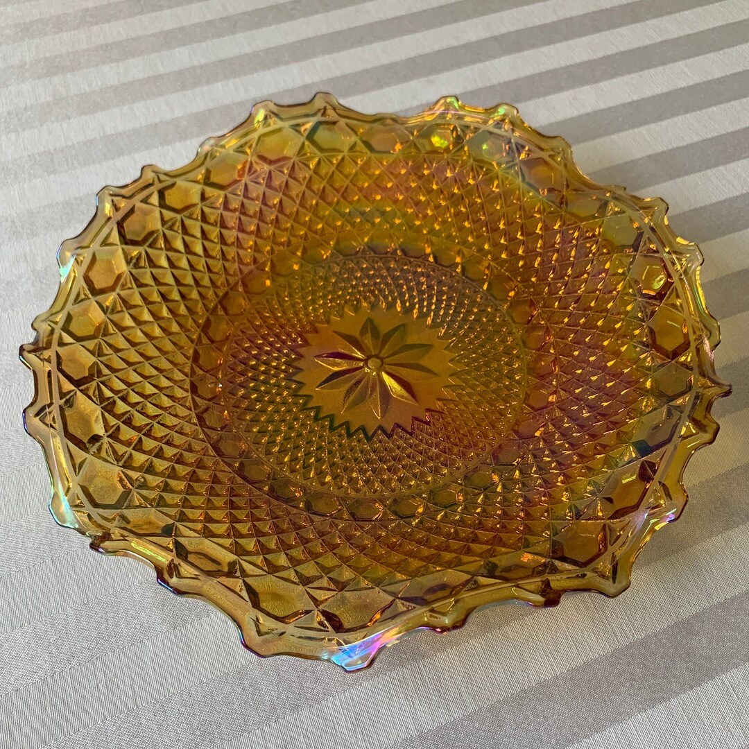 Indiana Glass -iridescent Amber Carnival Glass Crimped Hostess Plate ...
