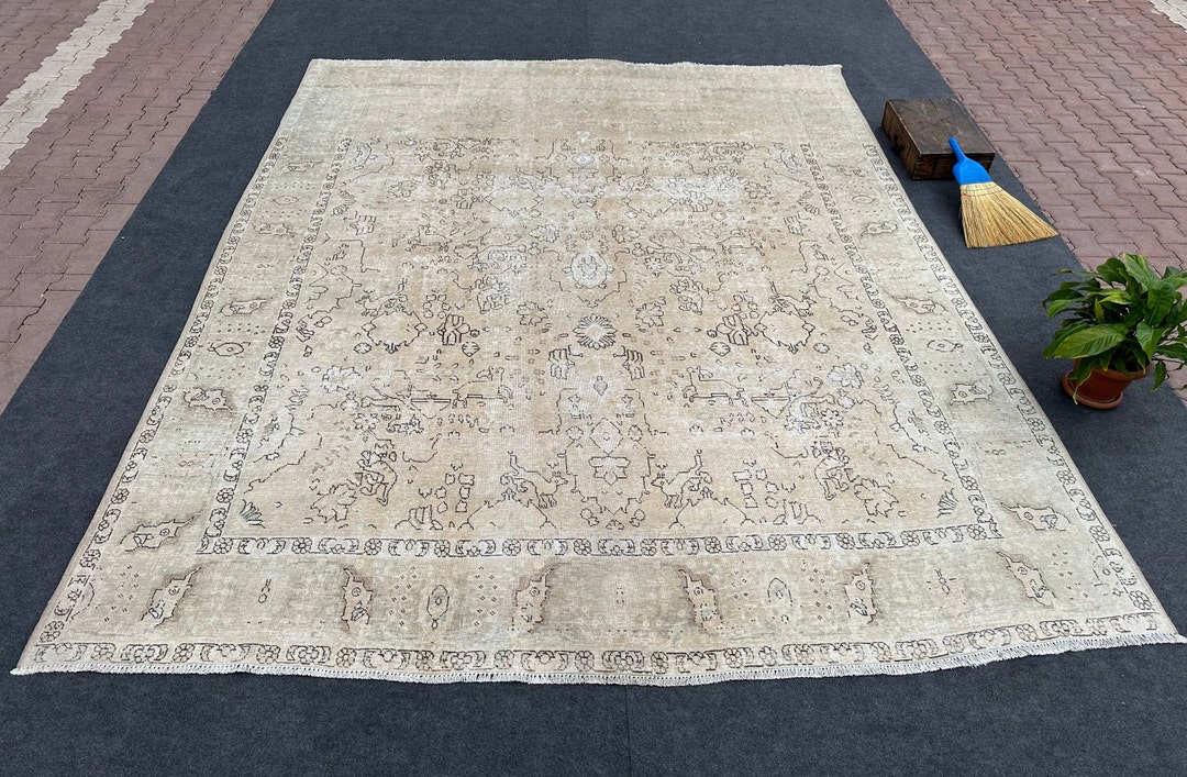 10x12 Vintage Large Rug, Neutral Large Area Rug, Oushak Area Rug, Extra ...