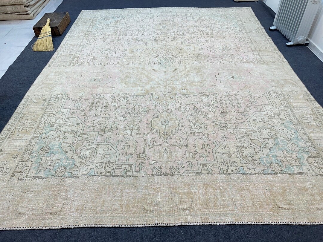 10x12 Vintage Area Rug, Oushak Wool Rug, Extra Large Area Rug ...
