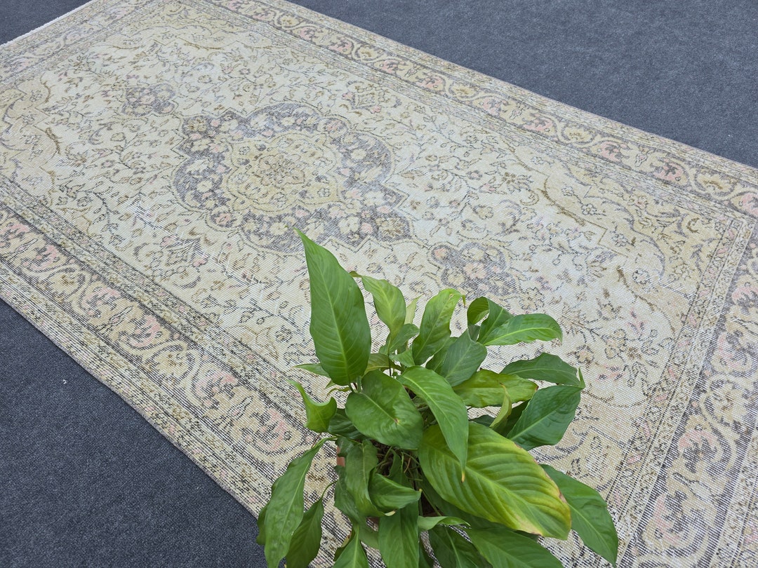 5x9 Neutral Area Rug, Vintage Area Rug, Tribal Rustic Rug, Turkish Wool ...