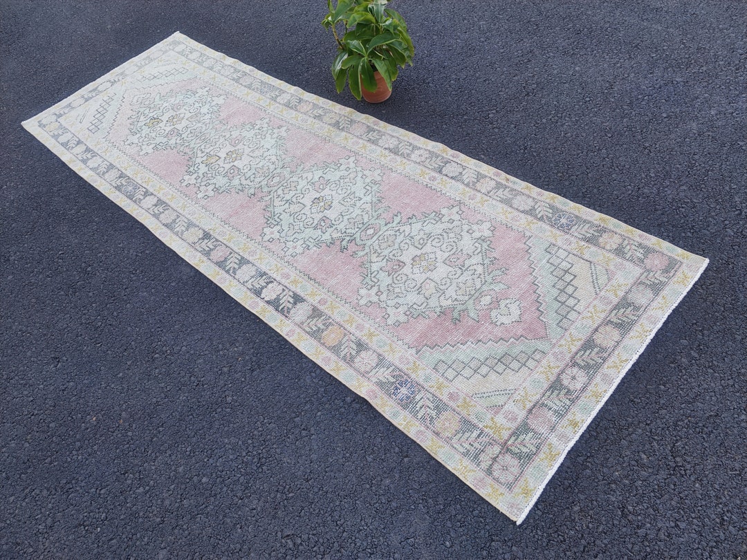 Hand Knotted Turkish Oushak Runner Rug: 3' X 9' Vintage Hallway Rug - Etsy