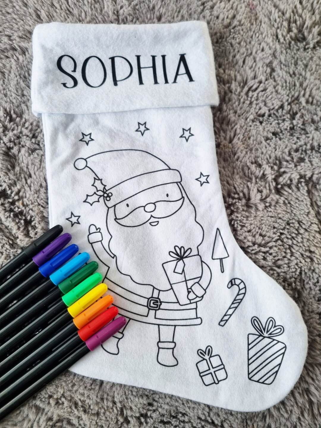 Personalised Stocking, Colour in Stocking for Kids, Christmas Activity ...