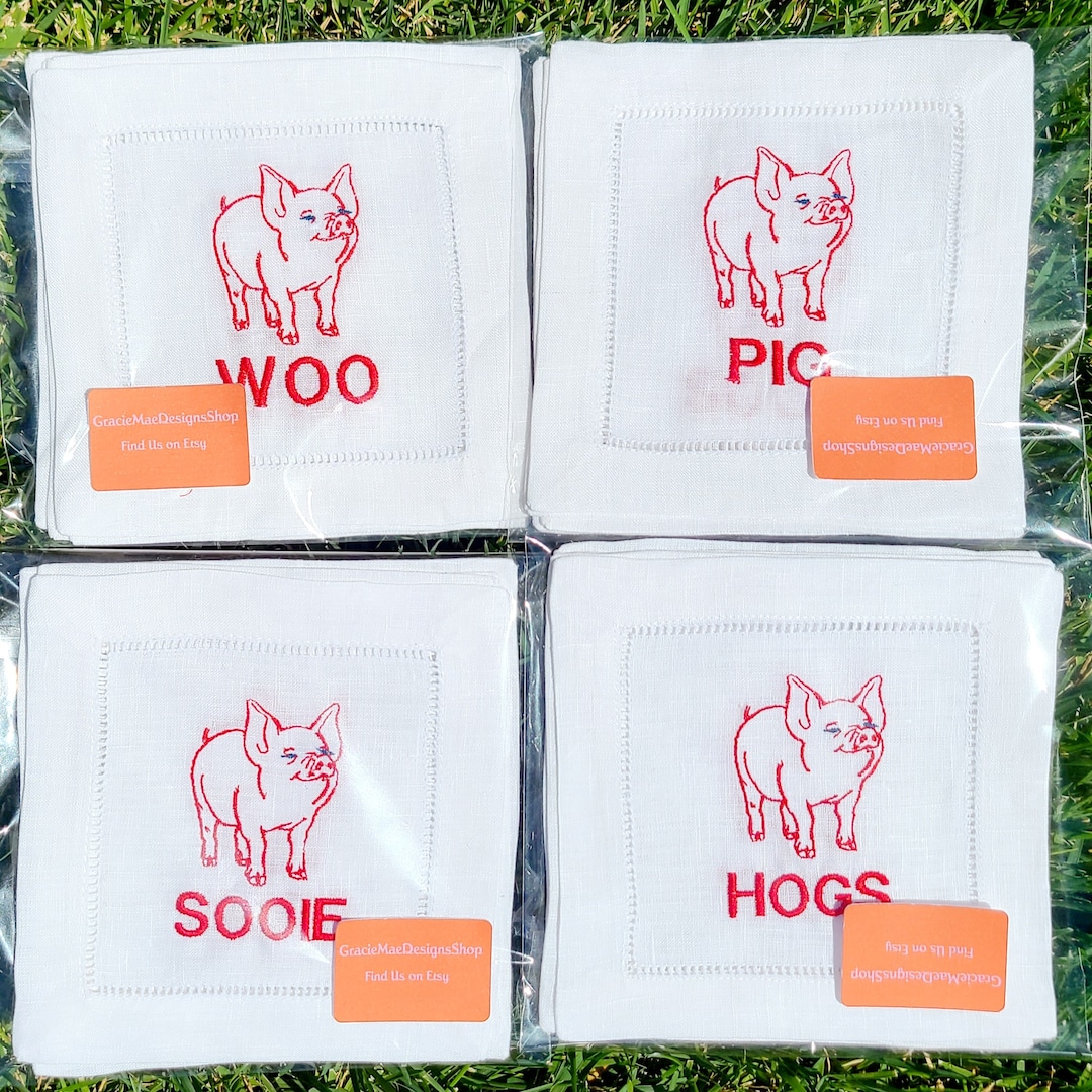 Woo Pig Sooie Tailgate Linen Cocktail Napkins, Set of 4 - Etsy