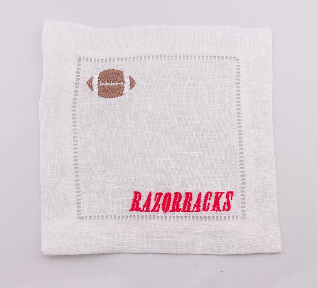 Football Tailgate Linen Embroidered Cocktail Napkins, Set of 4 ...