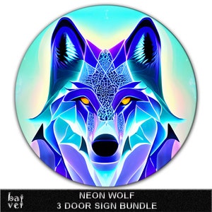 Neon Wolf Door Sign Bundle Wolf Design Door Hanger Printable 3 PNG ...