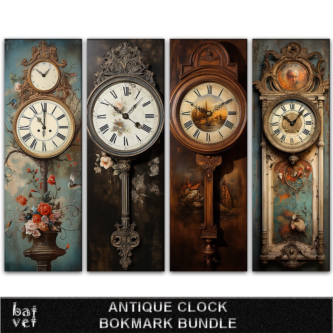Antique Clock Bookmark Bundle Wall Clock Bookmark Sublimation 4 PNG ...