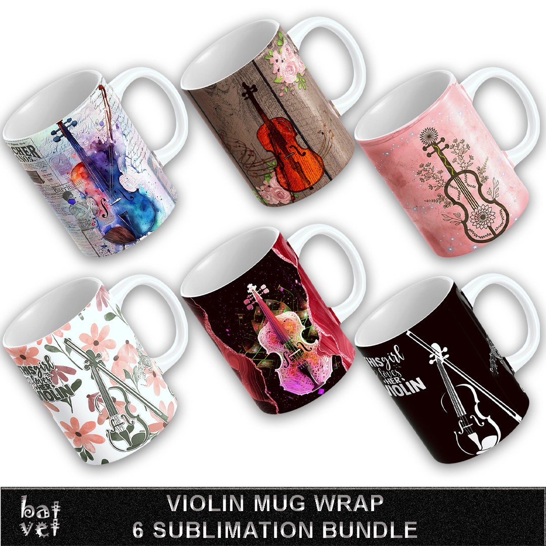 Violin Mug Sublimation Design Bundle Violin Teacher Mug Wrap 6 PNG ...