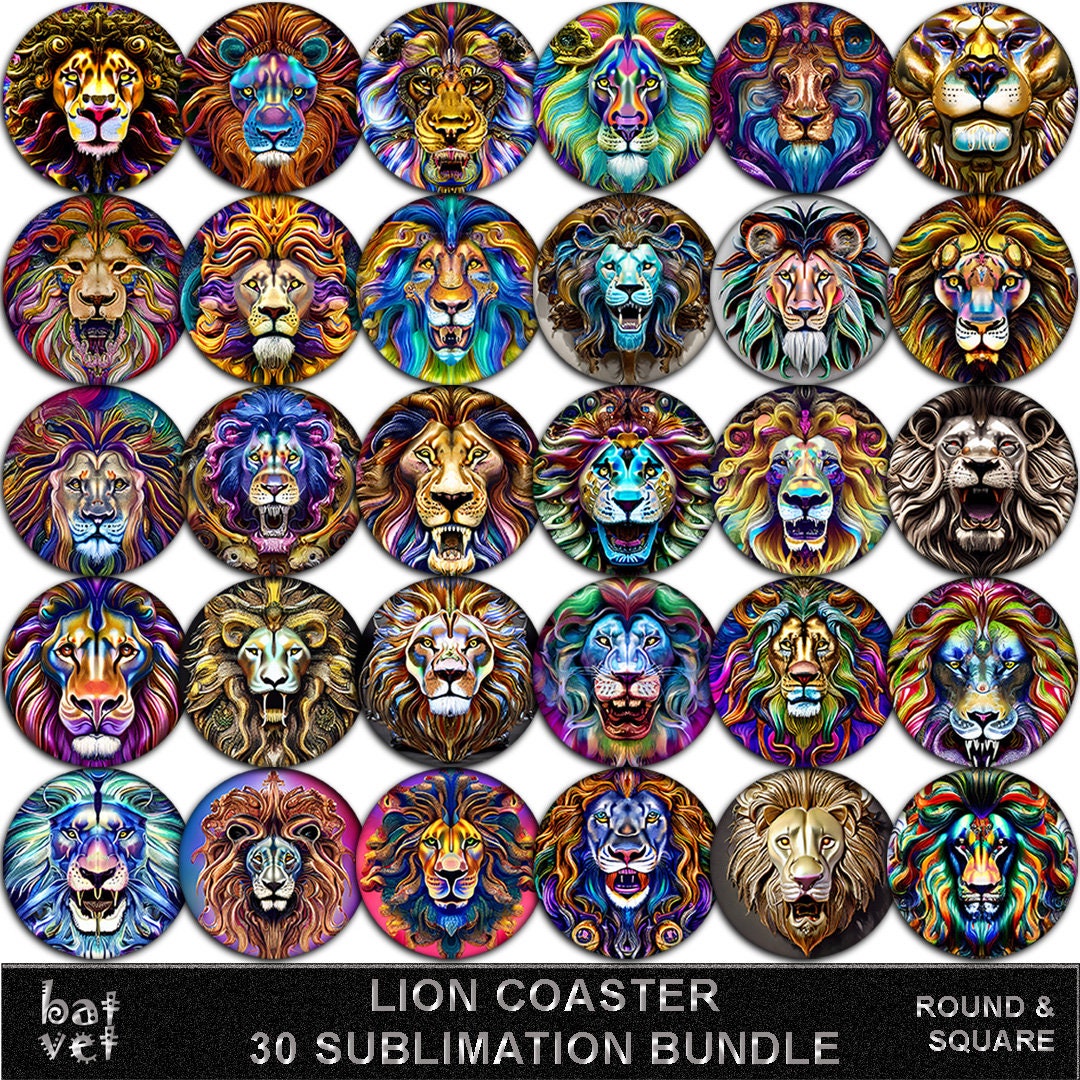 Lion Coaster Bundle Lion Sublimation Coaster PNG 30 Design Bundle - Etsy