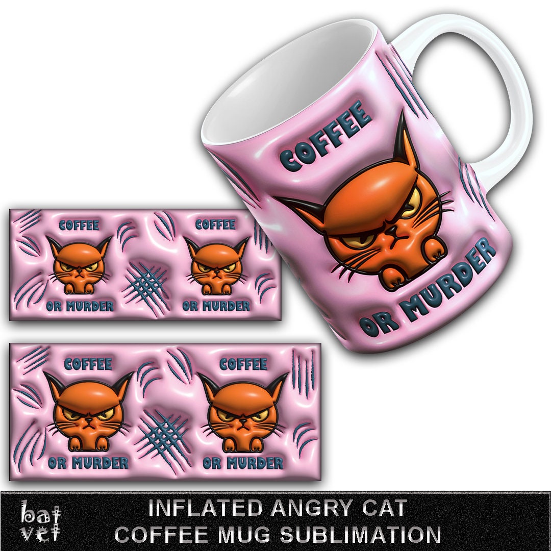 3D Angry Cat Coffee Mug Design Inflated Coffee Mug PNG - Etsy