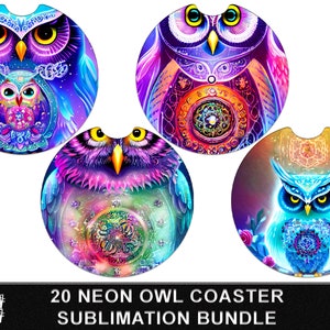 Neon Owl Coaster Bundle Rainbow Owl Square Coaster Design - Etsy