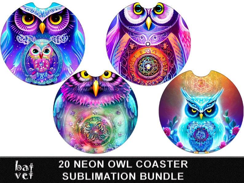 Neon Owl Coaster Bundle Rainbow Owl Square Coaster Design - Etsy