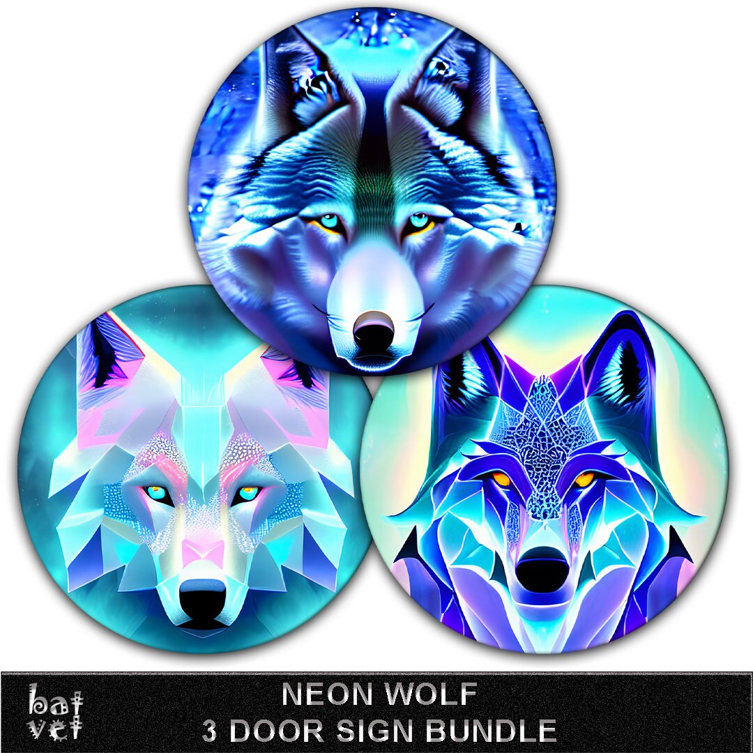 Neon Wolf Door Sign Bundle Wolf Design Door Hanger Printable 3 PNG ...