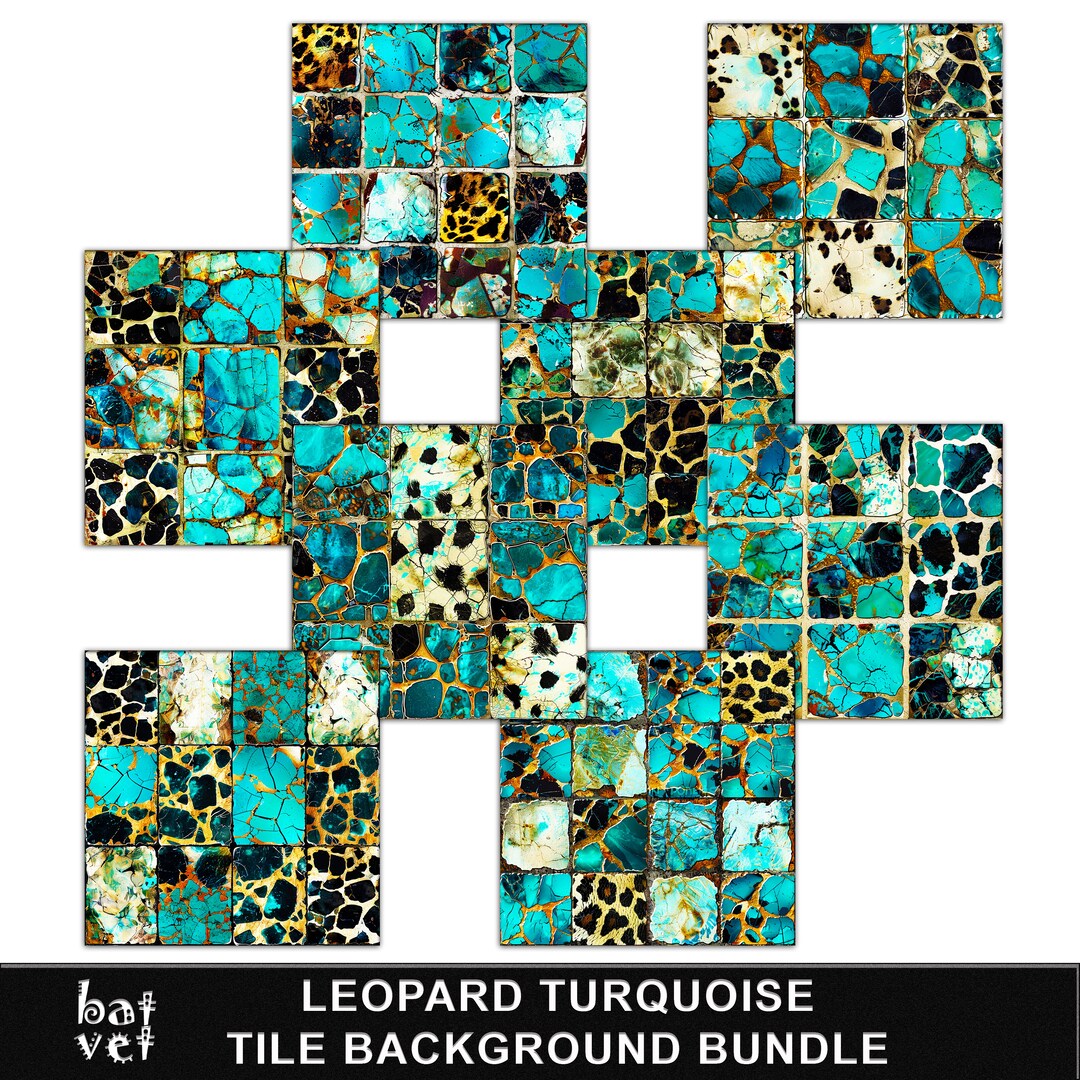 Leopard Turquoise Tile Background Bundle Turquoise Marble and Cheetah ...