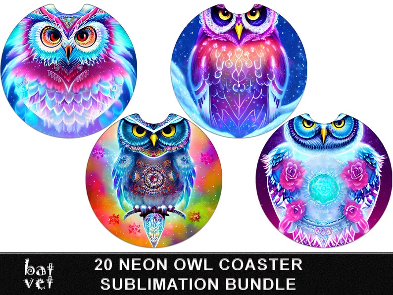 Neon Owl Coaster Bundle Rainbow Owl Square Coaster Design - Etsy