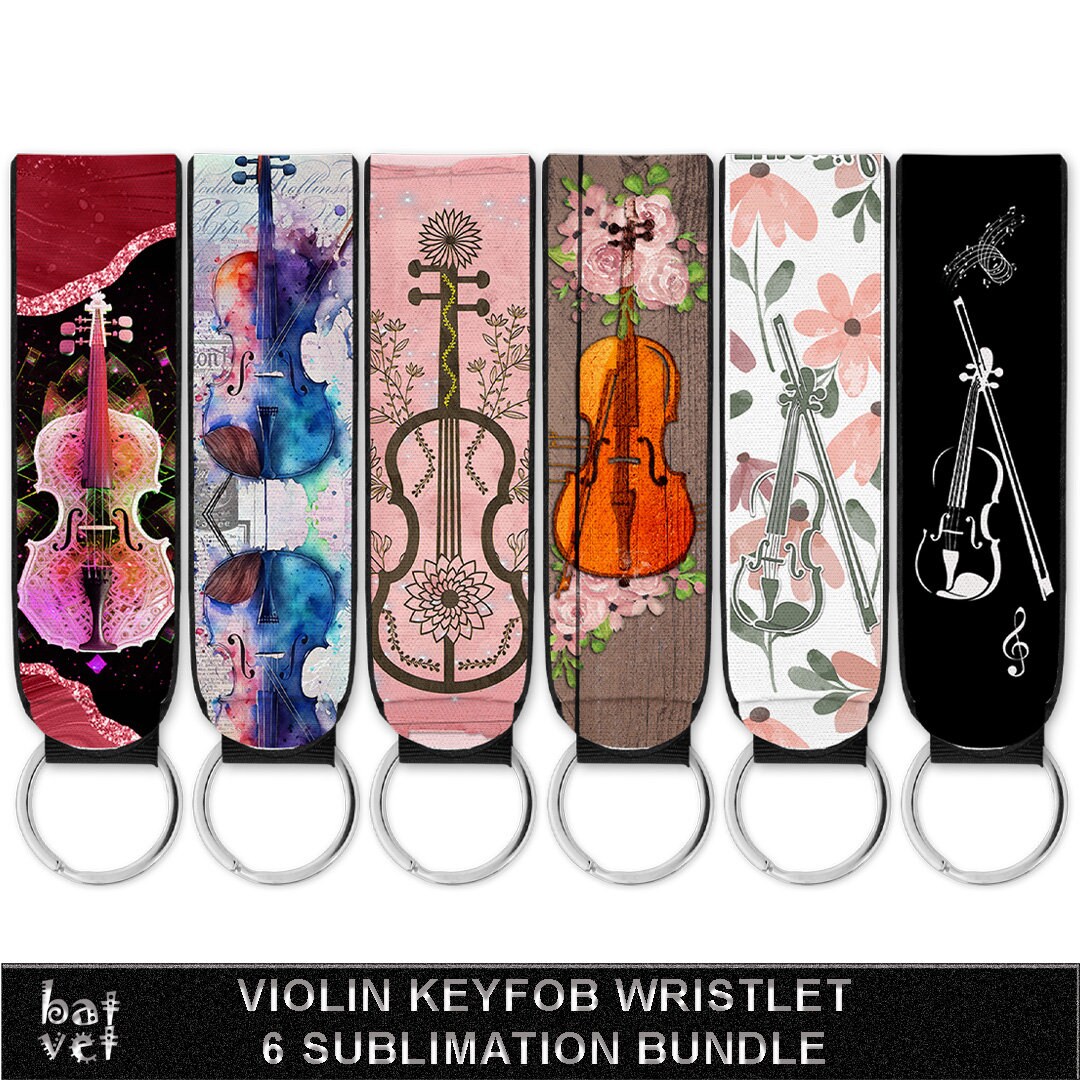 Violin Keychain Sublimation Bundle Violin PNG Wristlet Music Key Chain ...