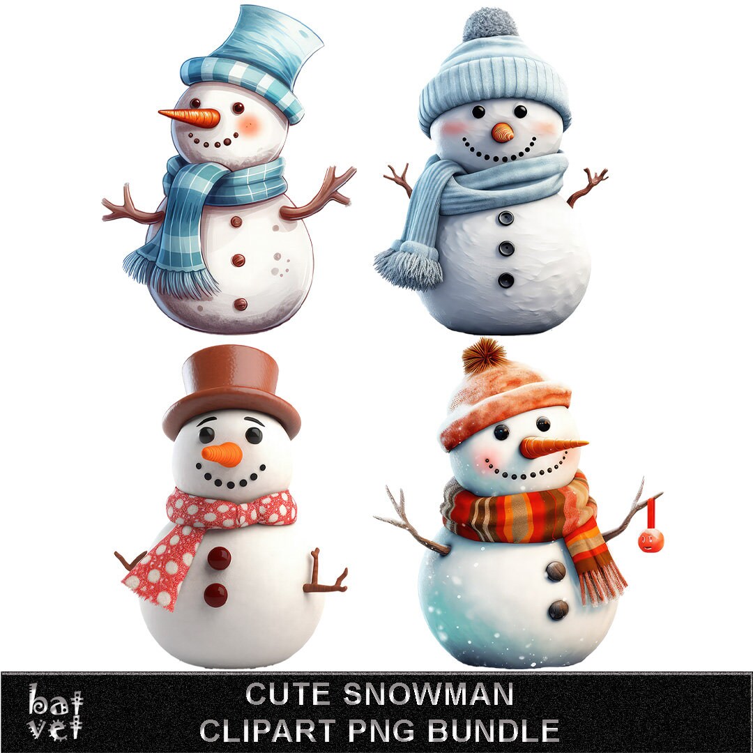 Cute Snowman Clipart Bundle Christmas Snowman Illustration 4 PNG Files ...