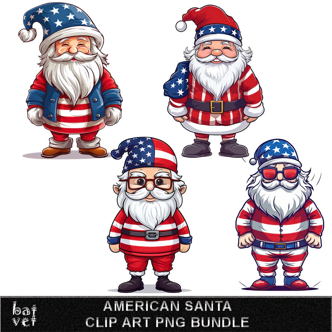 American Santa Clip Art Bundle Patriotic Santa Illustration PNG - Etsy