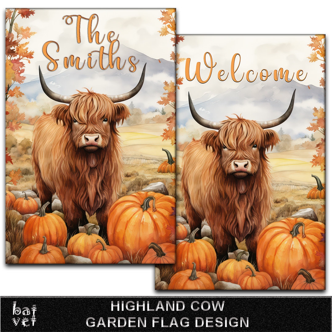 Highland Cow Garden Flag PNG Fall Welcome Flag Design Higland Cow ...